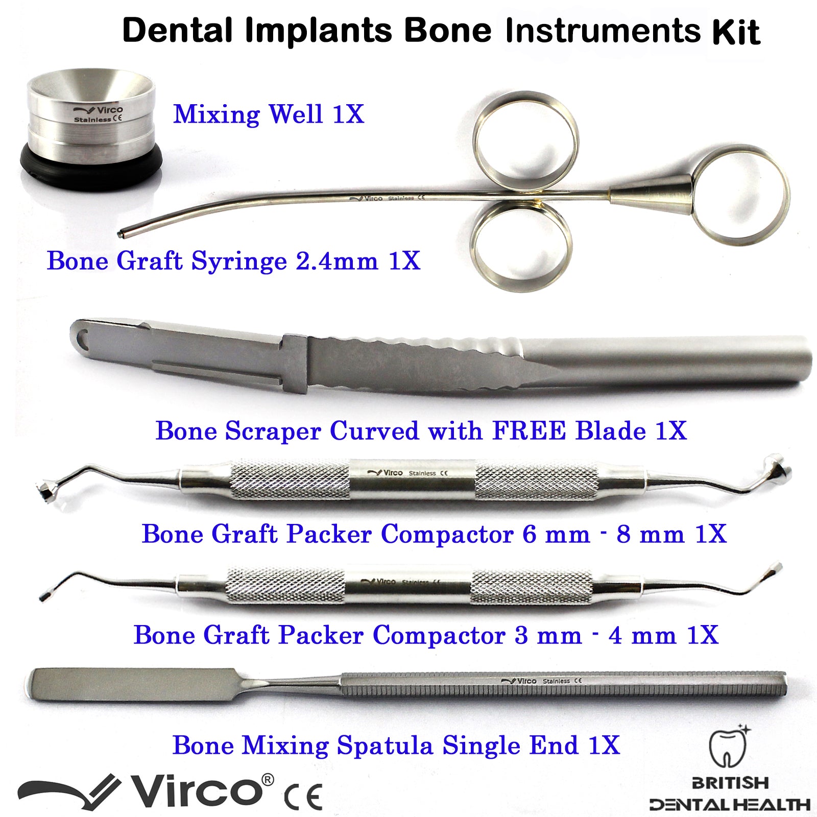 Dental Implant Bone Syringe Kit Syringe Amalgam Well Scraper Compactor ...